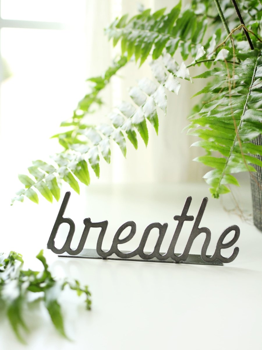 Breathe Word Sign | Minimalist Metal Desk Decor Art Piece